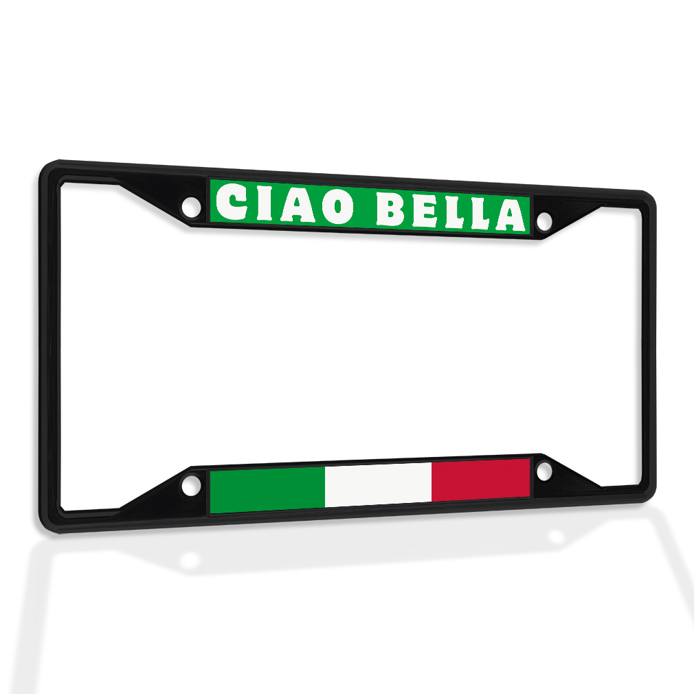 Metal License Plate Frame Vinyl Insert Ciao Bella with Italian Flag C ...