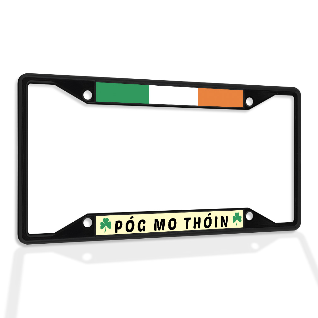 Metal License Plate Frame Vinyl Insert Pog Mo Thoin with Irish Flag ...