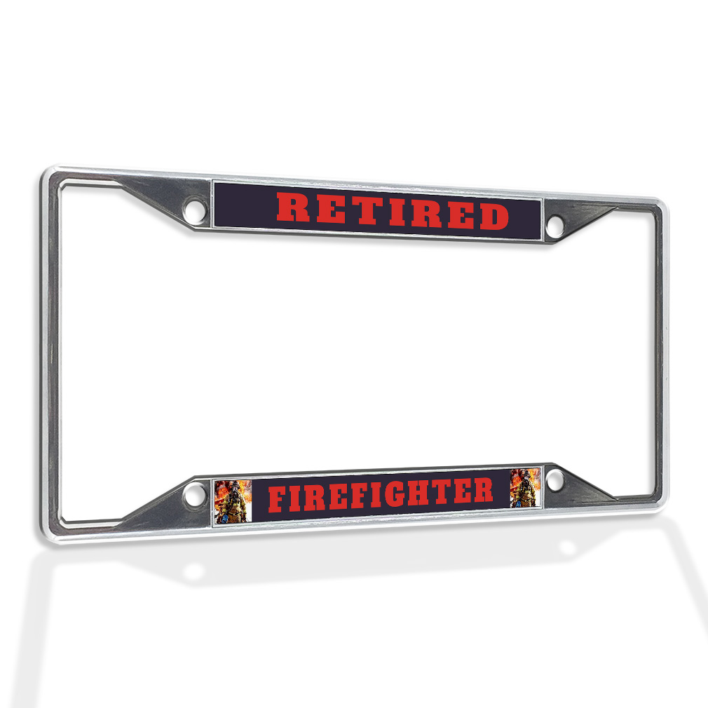 Metal License Plate Frame Vinyl Insert Retired Firefighter F | eBay