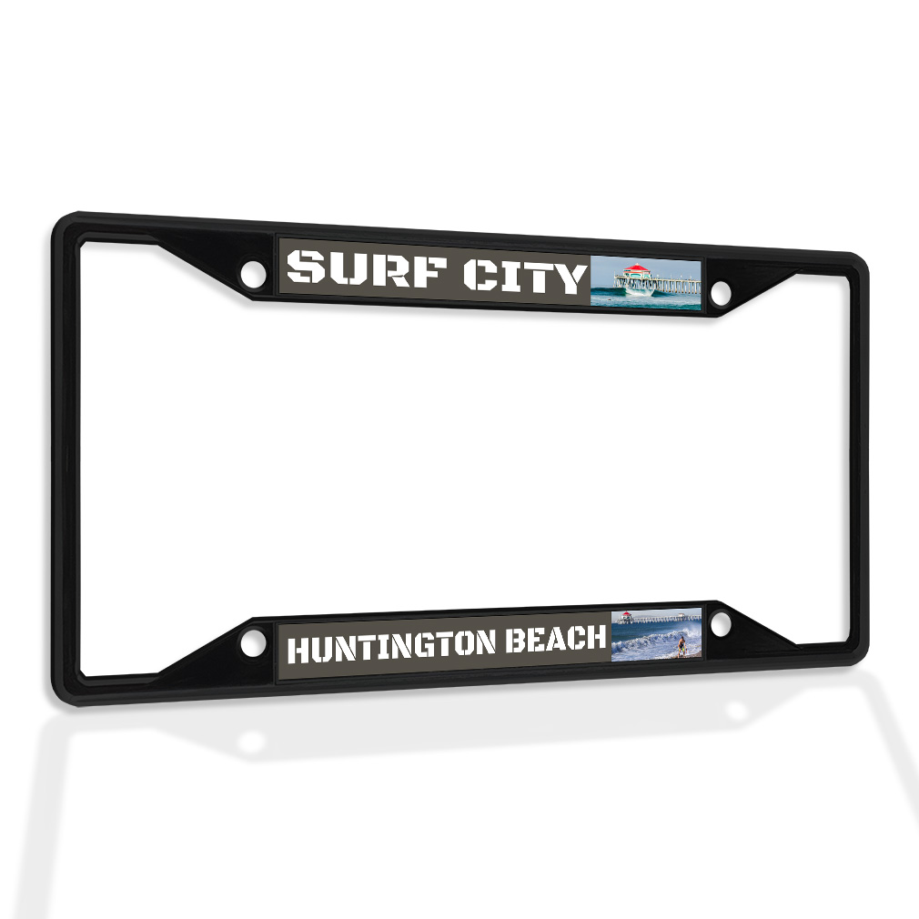 Metal License Plate Frame Vinyl Insert Surf City Huntington Beach A | eBay